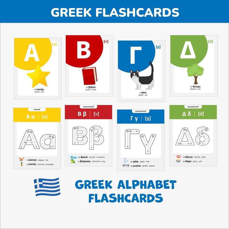Greek Alphabet Flashcards Tracing Greek Letters Greek Language Greece ...