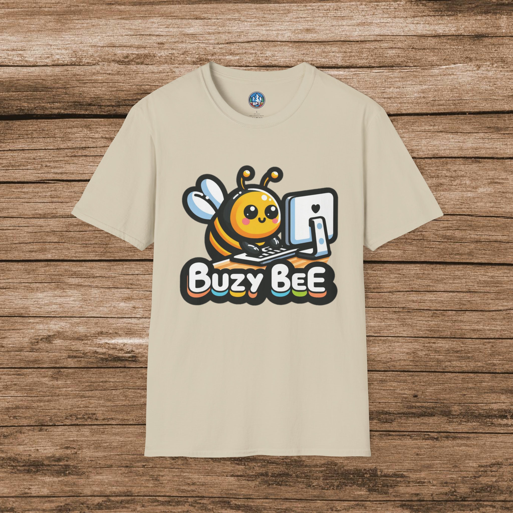 Buzy Bee at Work Tee - Cute Cartoon Bee Buzzing on a Computer - Unisex ...
