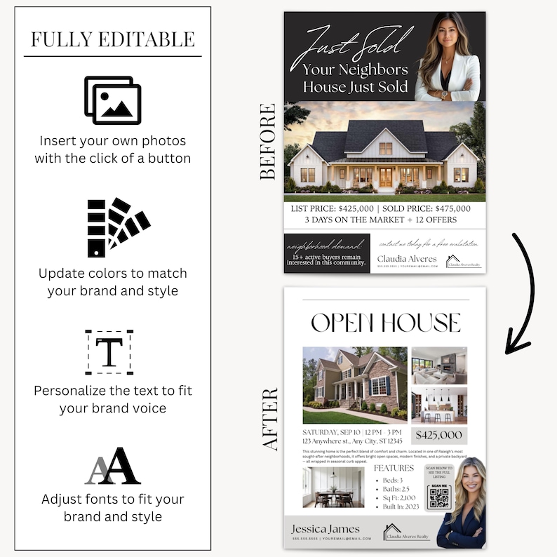 Real Estate Just Sold Flyer Canva Template for Realtors Editable ...