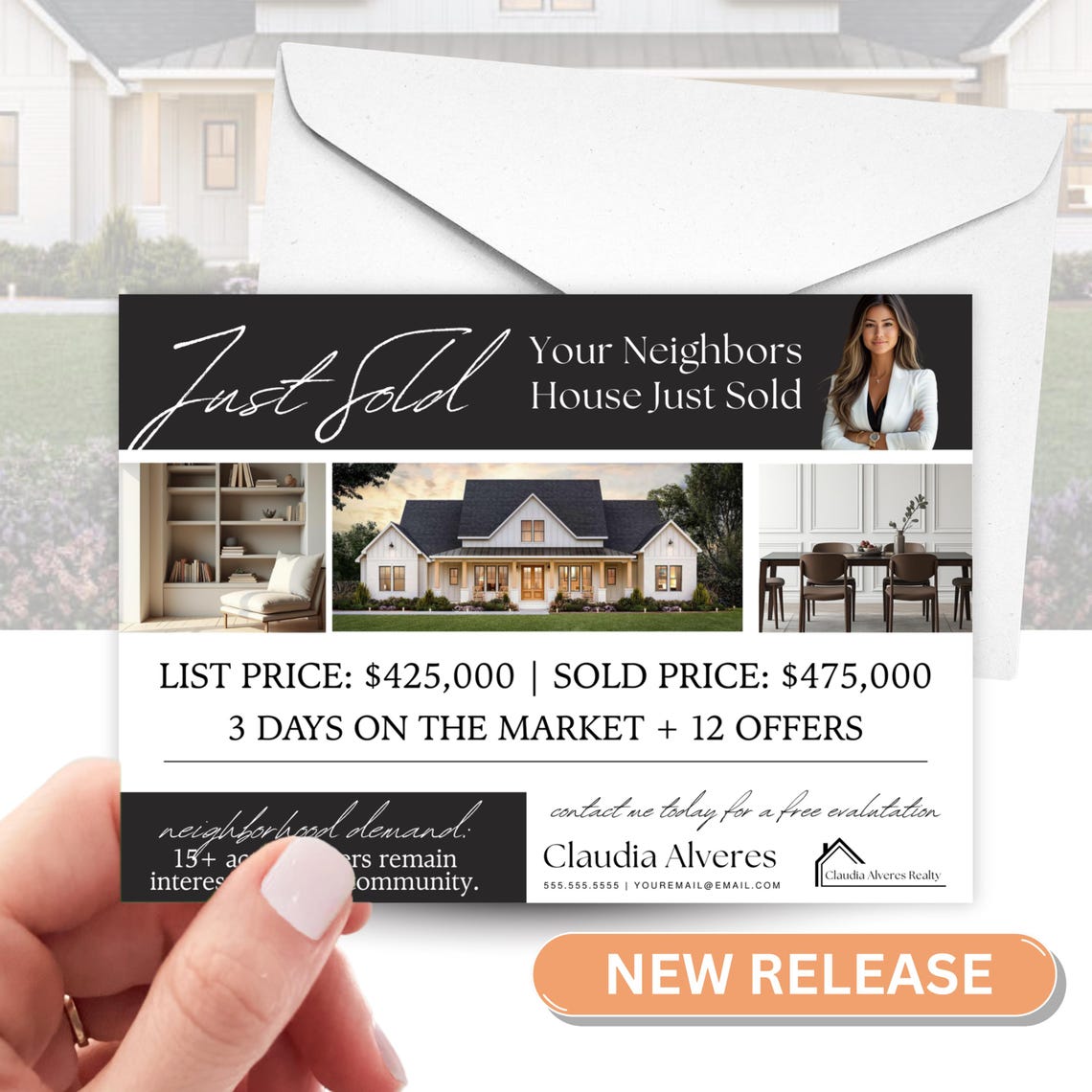 Realtor Just Sold Postcard Template, Modern Real Estate Marketing ...