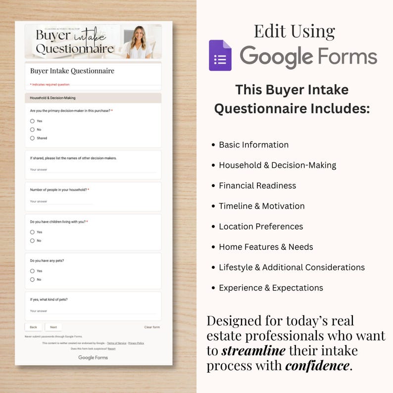 Real Estate Buyer & Seller Questionnaire Google Forms Templates - Etsy