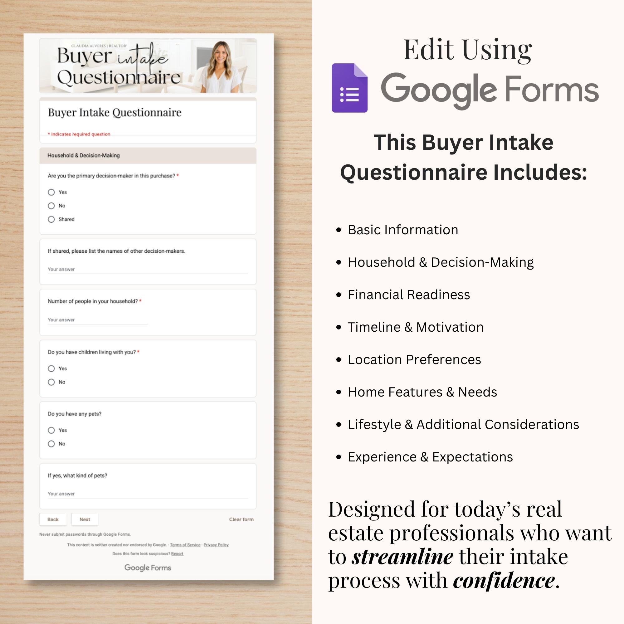Real Estate Buyer & Seller Questionnaire Google Forms Templates - Etsy