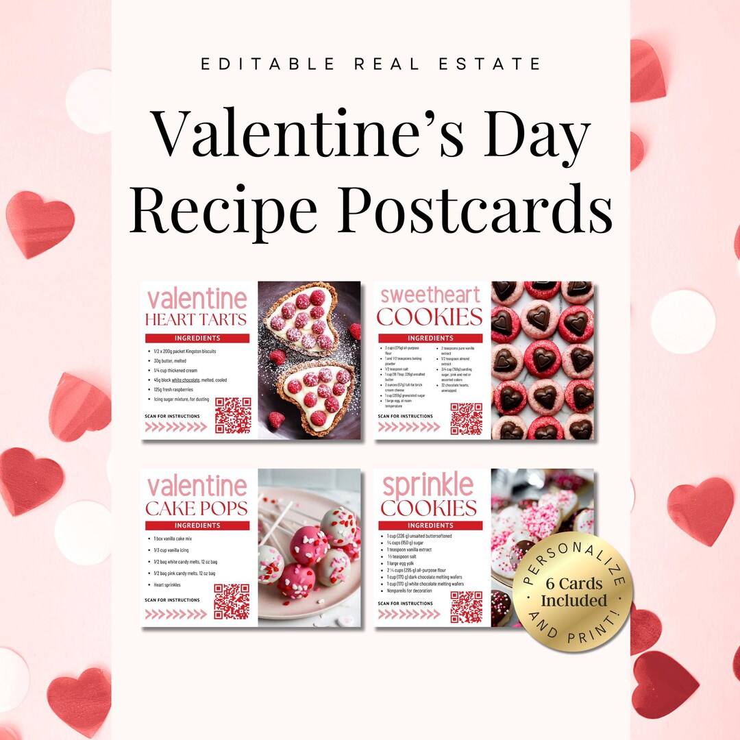 Editable Real Estate Valentine's Day Recipe Postcard Template for ...