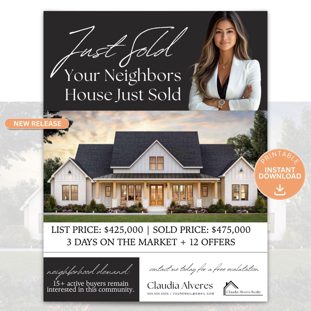 Real Estate Just Sold Flyer Canva Template for Realtors Editable ...