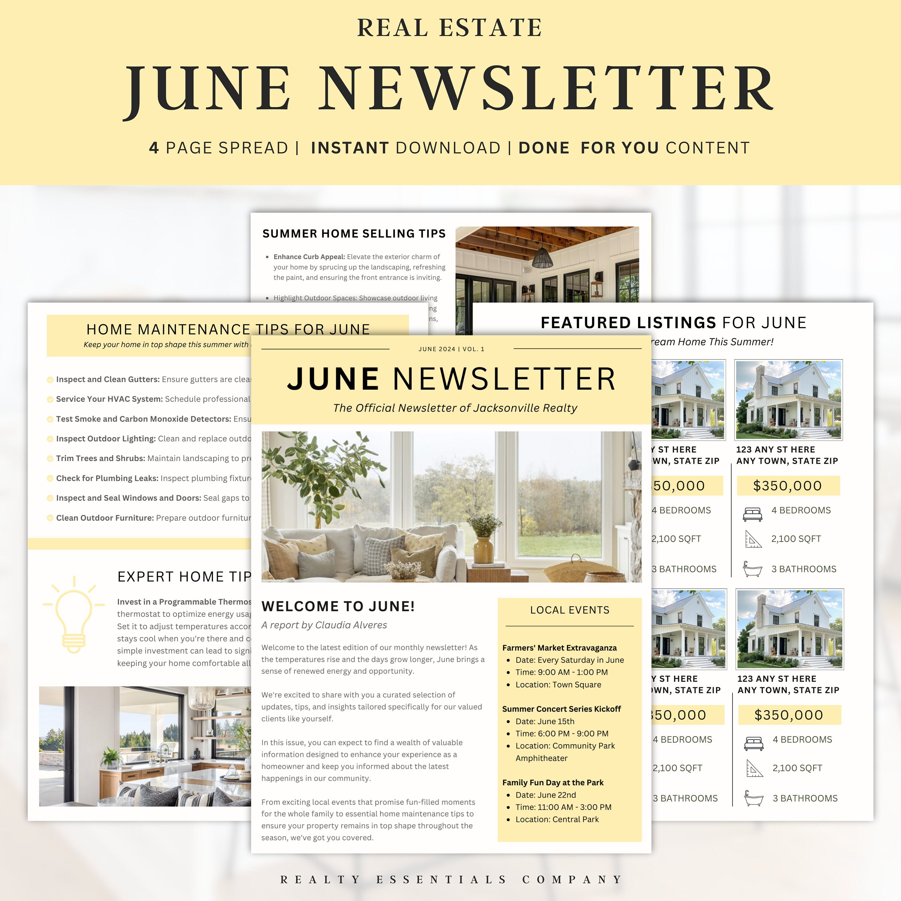 Realtor June Newsletter Templates, Real Estate Newsletter June, Real ...