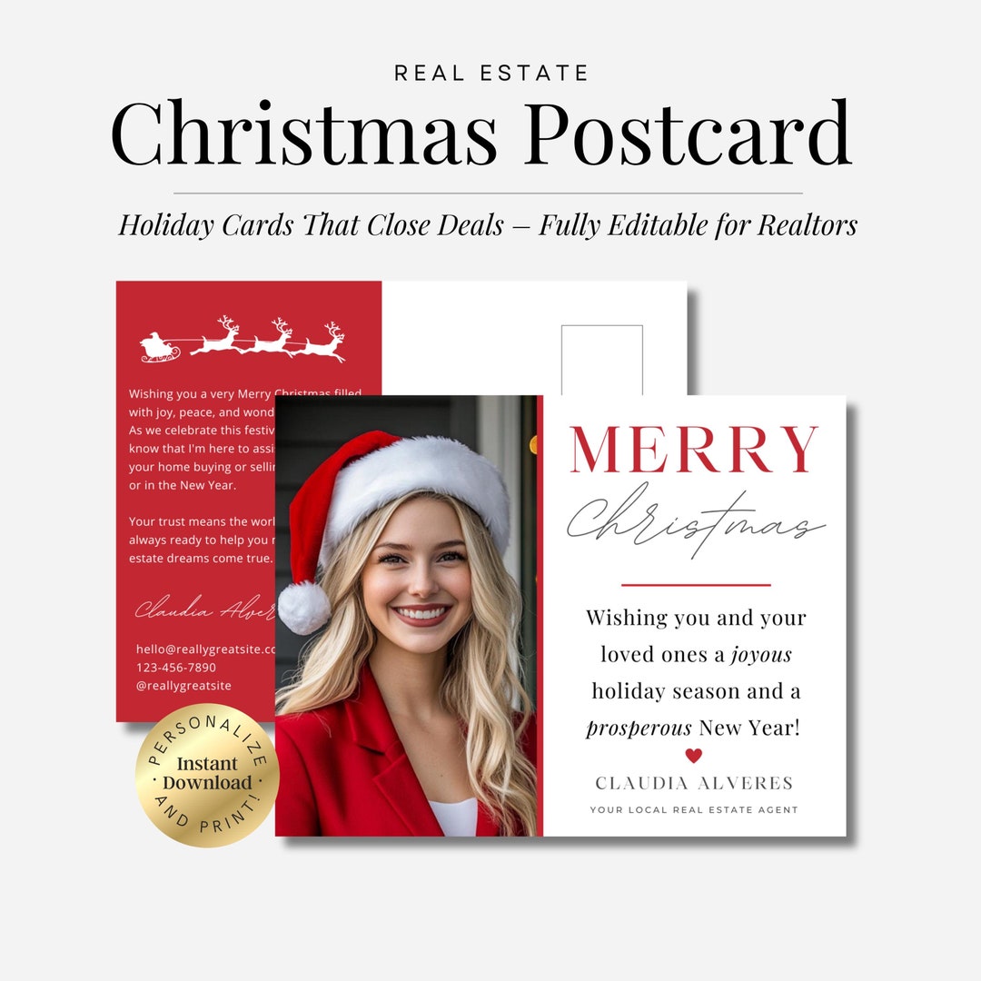 Editable Real Estate Christmas Holiday Postcard Realtor Marketing Canva ...