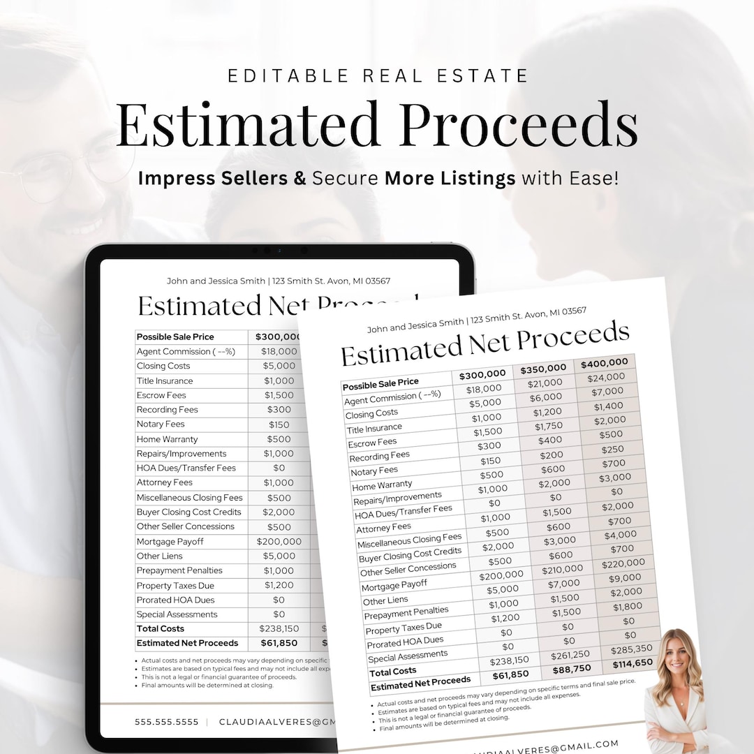 Sellers Net Proceeds Sheet Real Estate Net Sheet Home Seller Net ...