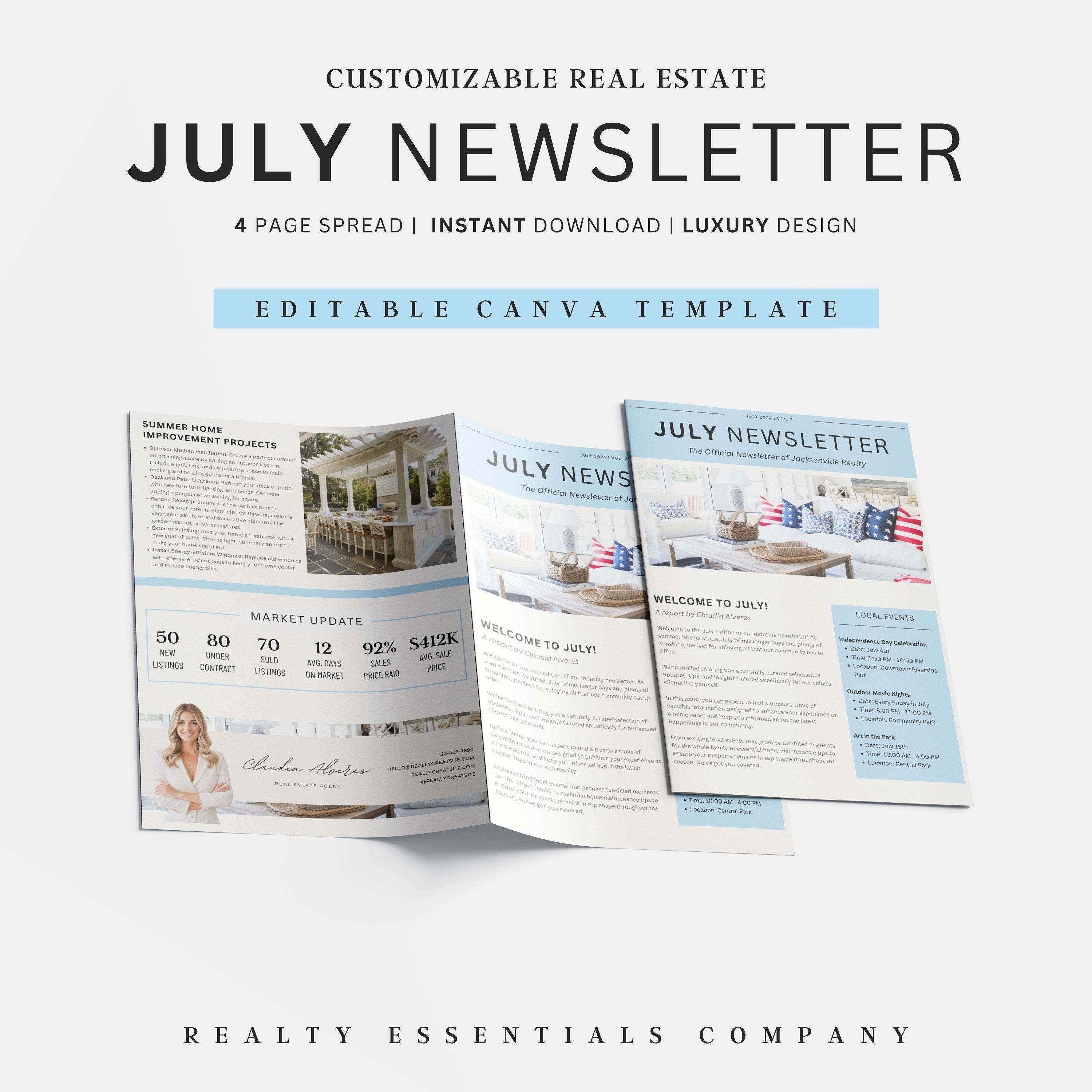 Realtor July Newsletter Templates, Real Estate Newsletter July, Real ...