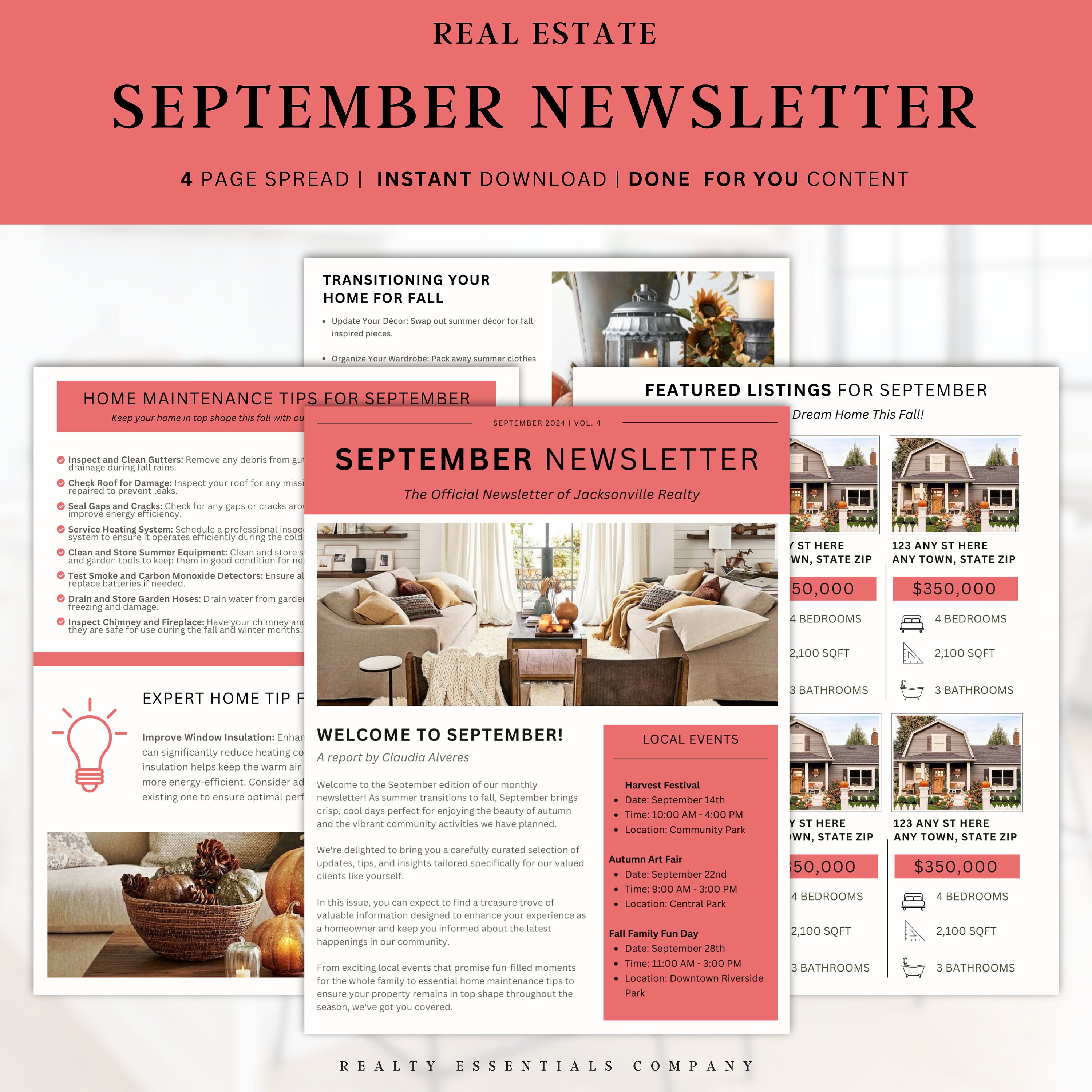 Realtor September Newsletter Templates, Real Estate Newsletter ...
