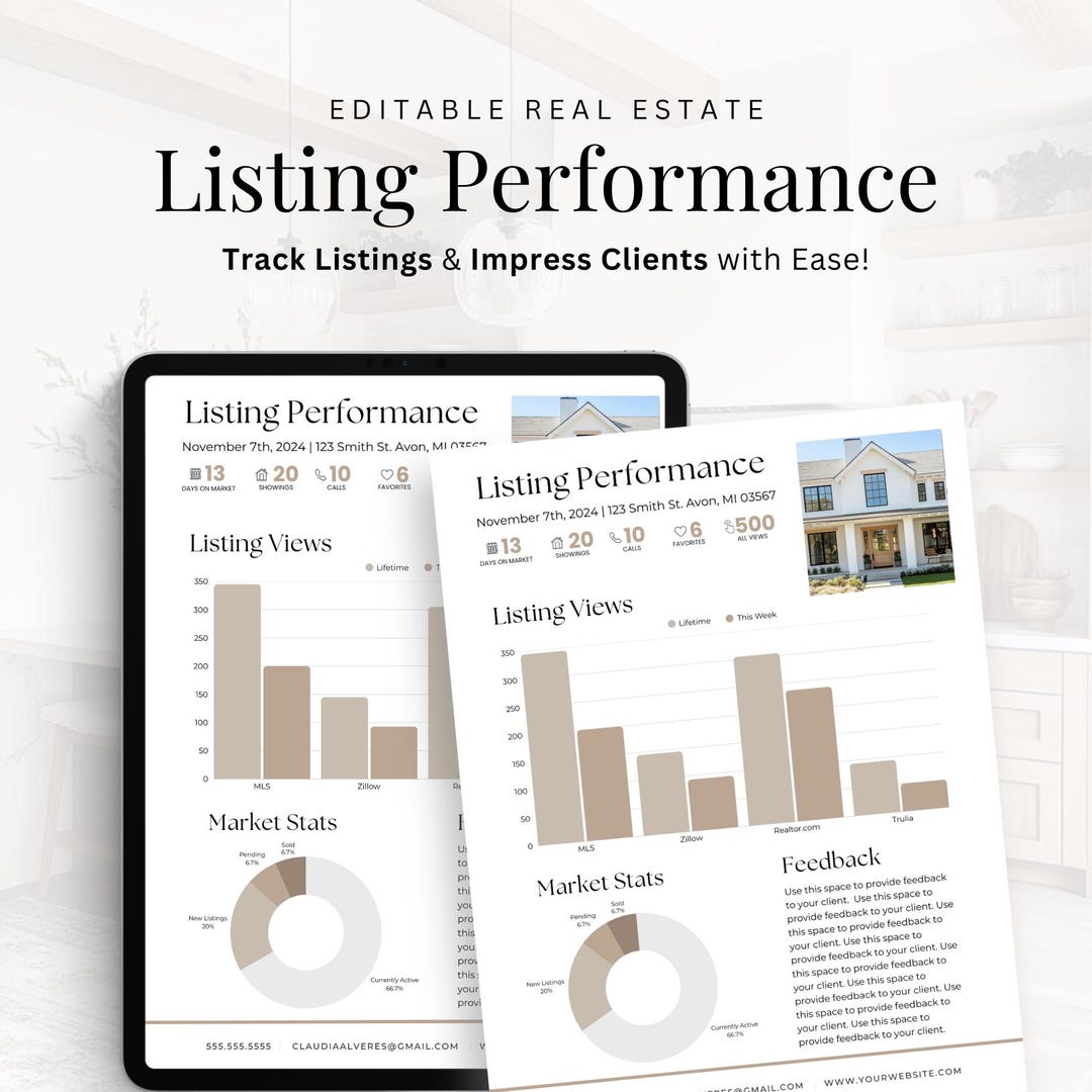 Real Estate Listing Performance Report Template (canva) - Etsy