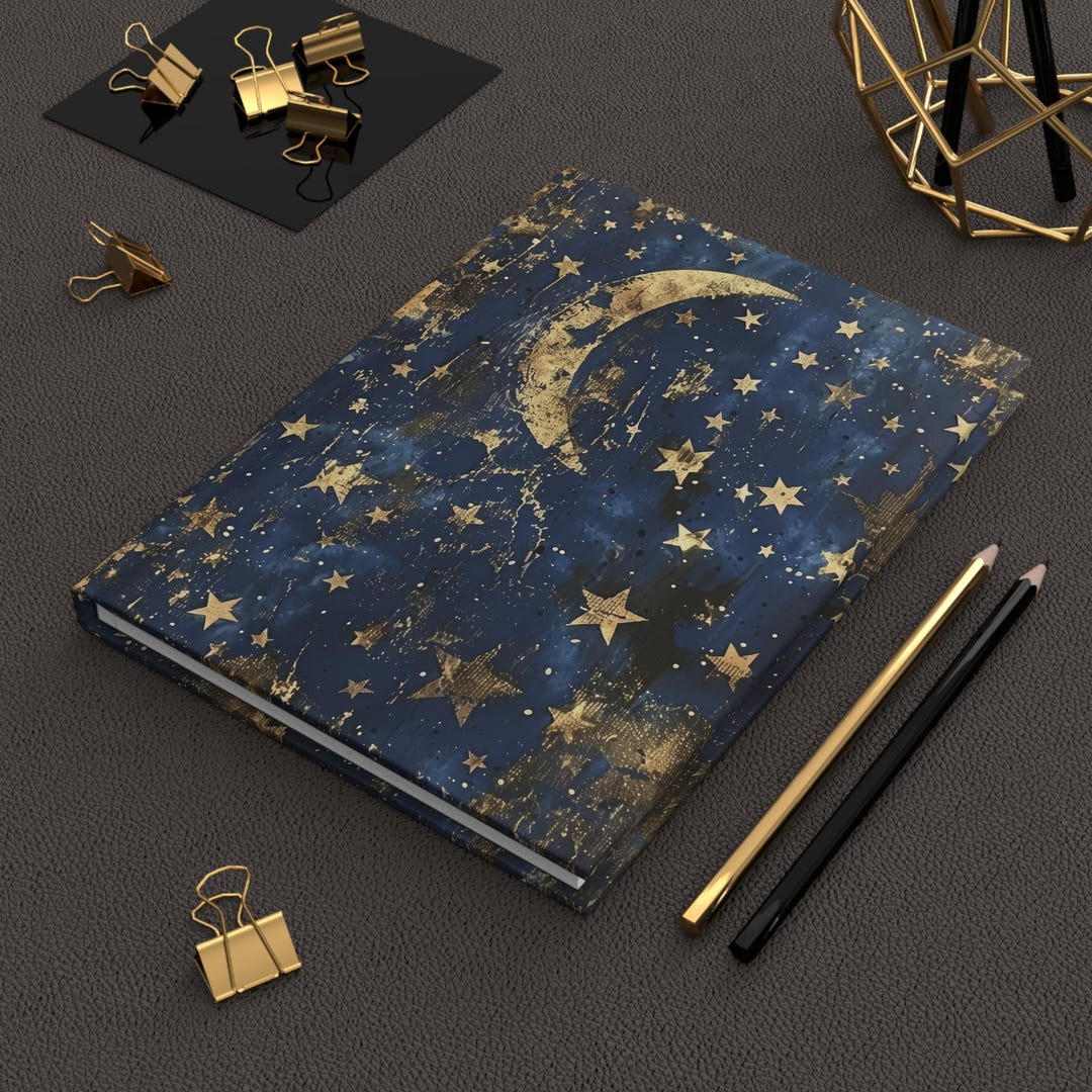 Celestial Moon and Stars Journal, Hardcover Diary Notebook, Witchy Dark ...