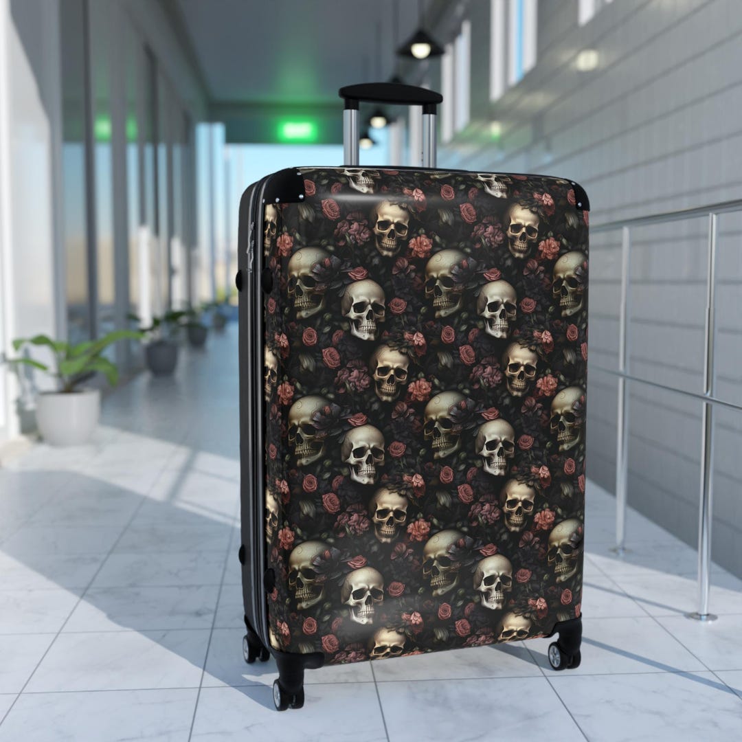 Floral Skull Suitcase, Goth Travel Bag, Gothic Skull Luggage, Dark ...