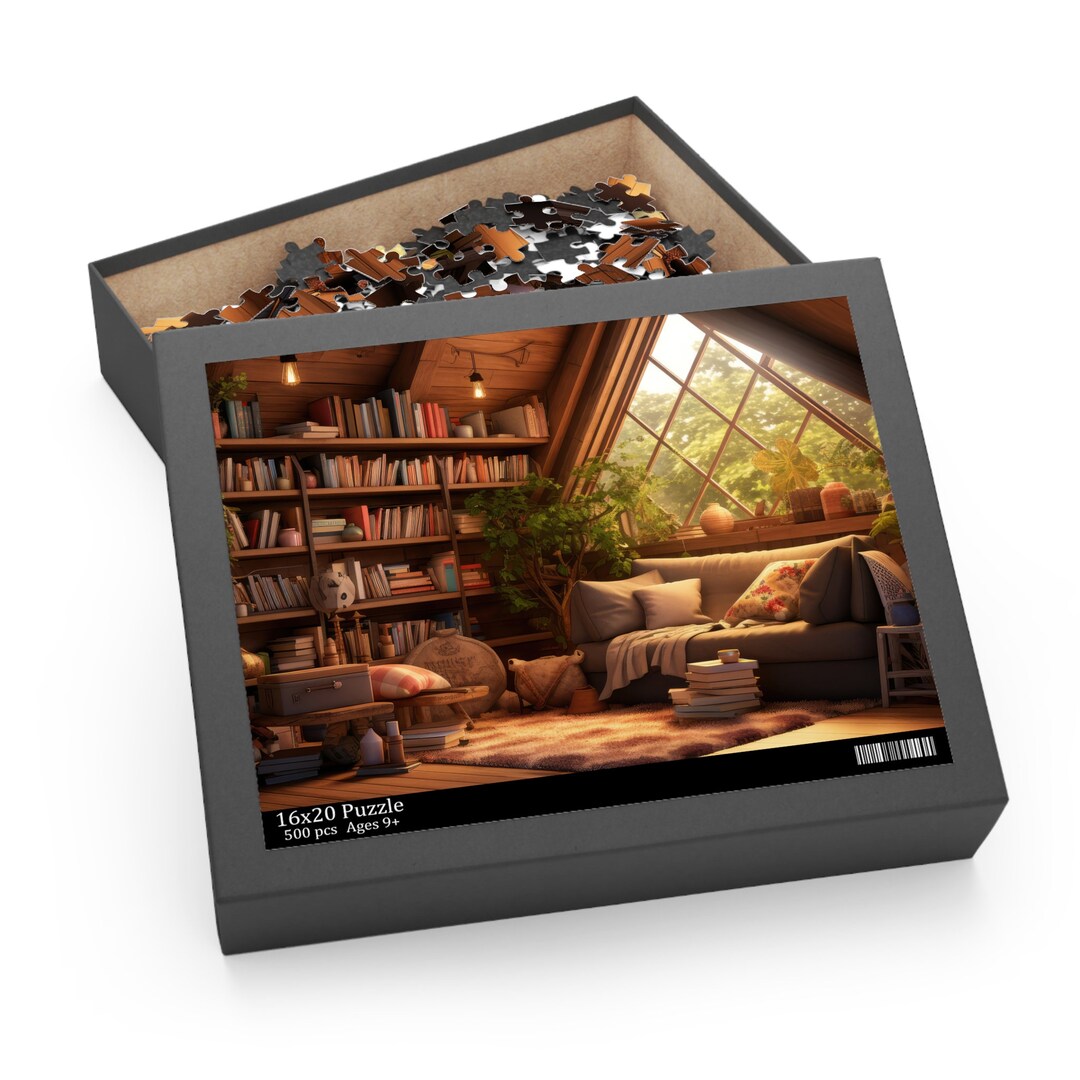 Whimsical Floral Living Room Puzzle, Cottagecore Library Jigsaw Puzzle ...