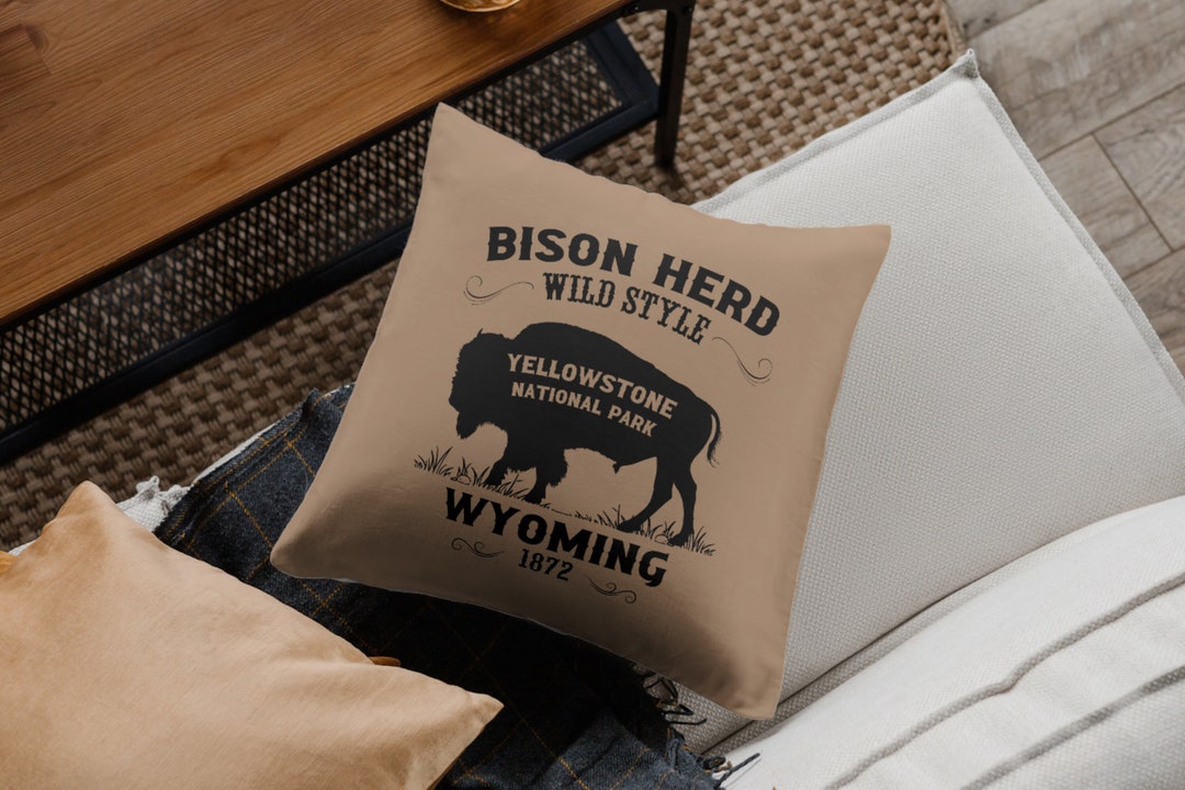 Bison Herd Throw Pillow, Yellowstone National Park Pillow, Buffalo ...
