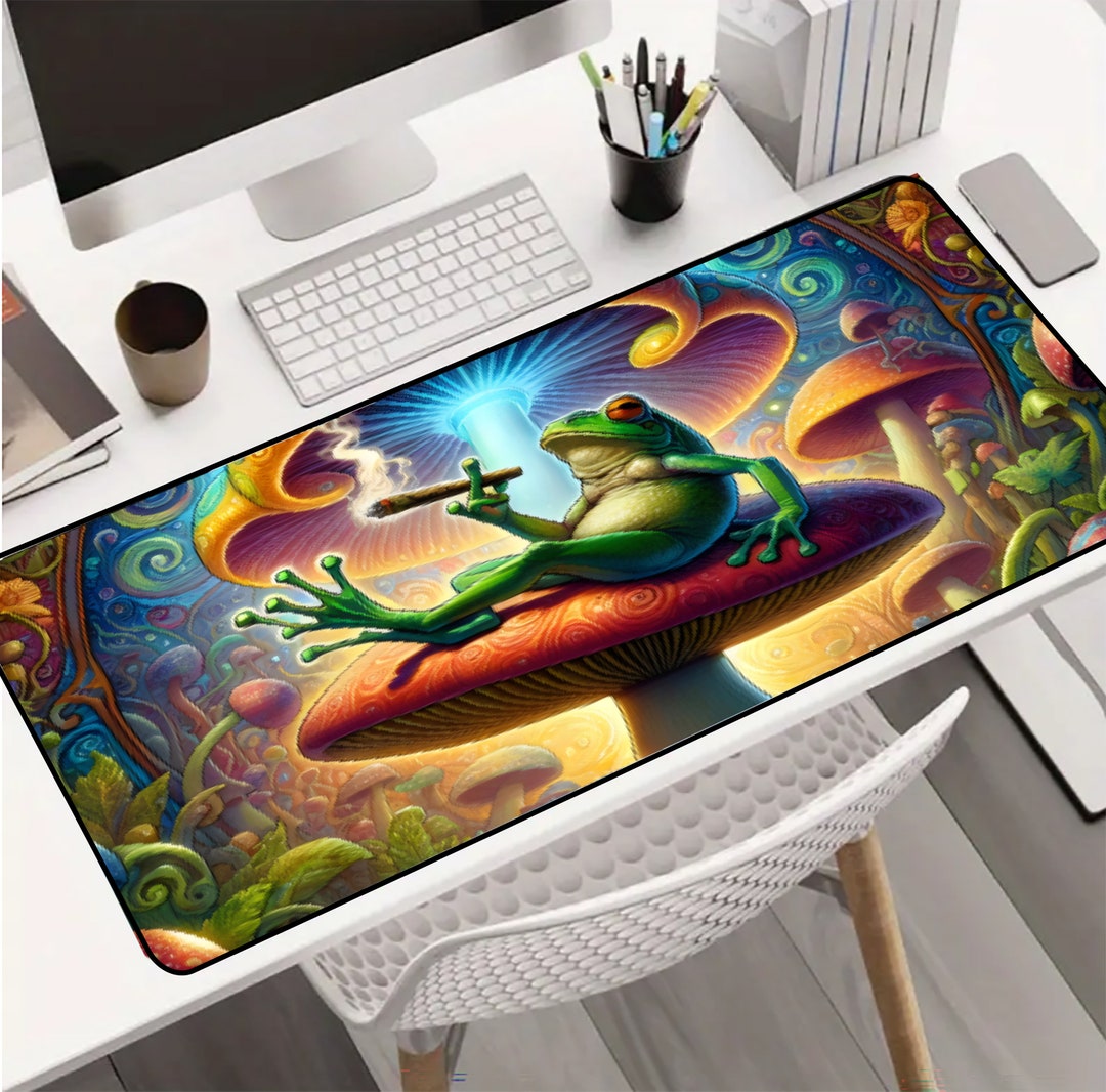 Stoner Frog Sitting on a Mushroom Smoking a Blunt Desk Mat Gift - Etsy