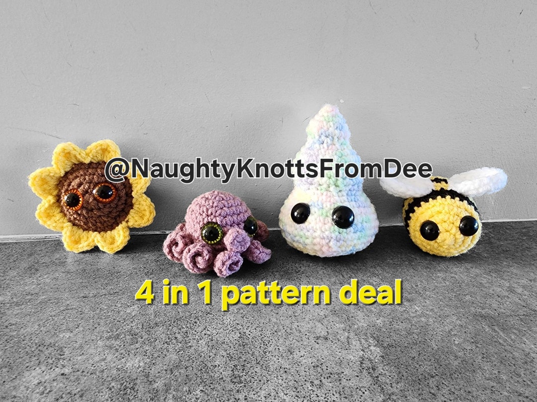 Crochet Pattern Amigurumi 4 Patterns Low Sew Bumblebee Octopus Poop ...