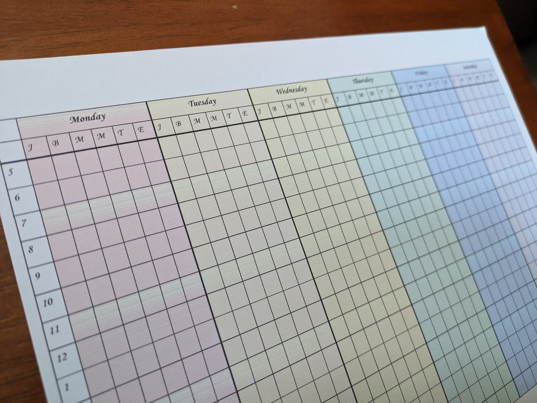 Colored Weekly Schedule Planner for 6/ Blank Planner/ Visual Calendar ...