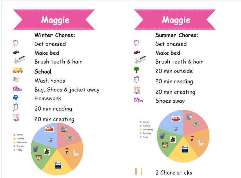 Chore Charts/ for Kids/ Weekday Chore Rotation/ Laminated Chores - Etsy