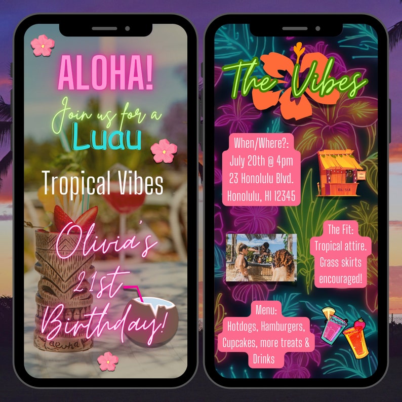 Digital Hawaiian Luau Party Invitation, Animated Tropical Party Evite ...