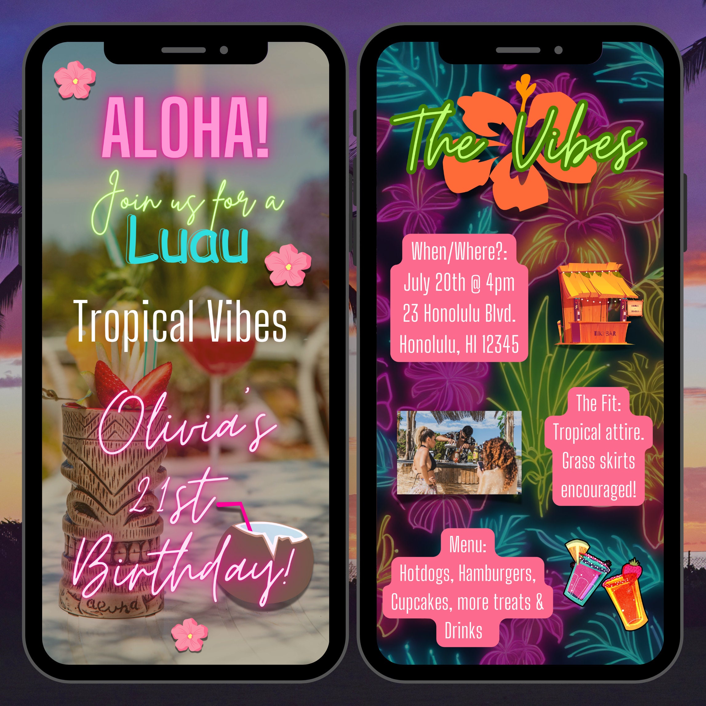 Digital Hawaiian Luau Party Invitation, Animated Tropical Party Evite With Tropical Music, Canva ...