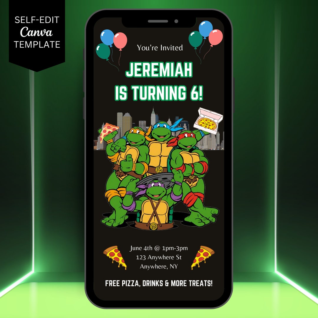 Digital Turtle Birthday Party Invitation, Animated Evite, Canva ...