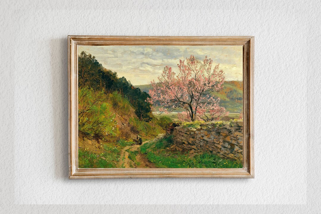 Sping Landscape Oil Painting Printable Art , Rustic Landscape Picture ...