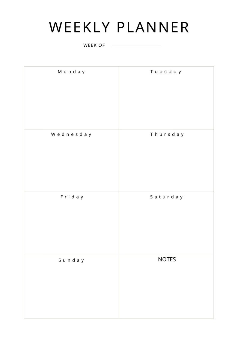 Basic Weekly Planner, Digital Download -sunday to Saturday & Monday to ...