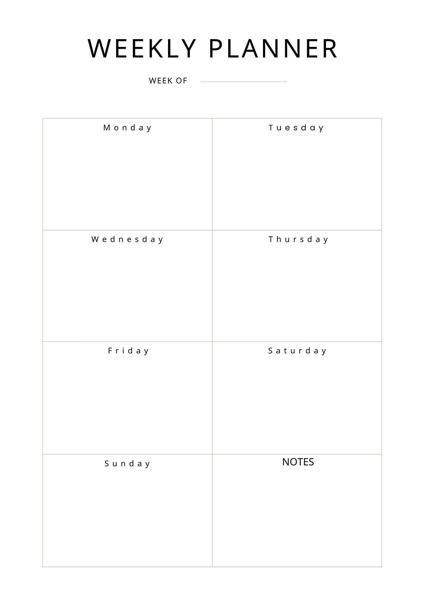 Basic Weekly Planner, Digital Download -sunday to Saturday & Monday to Sunday Planner's in ...