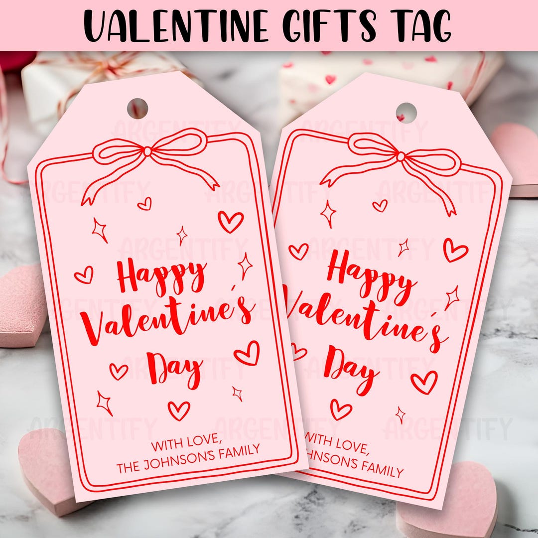 Editable Valentine's Day Tag Pink Red Bow Valentine Gift Tag Doodle ...