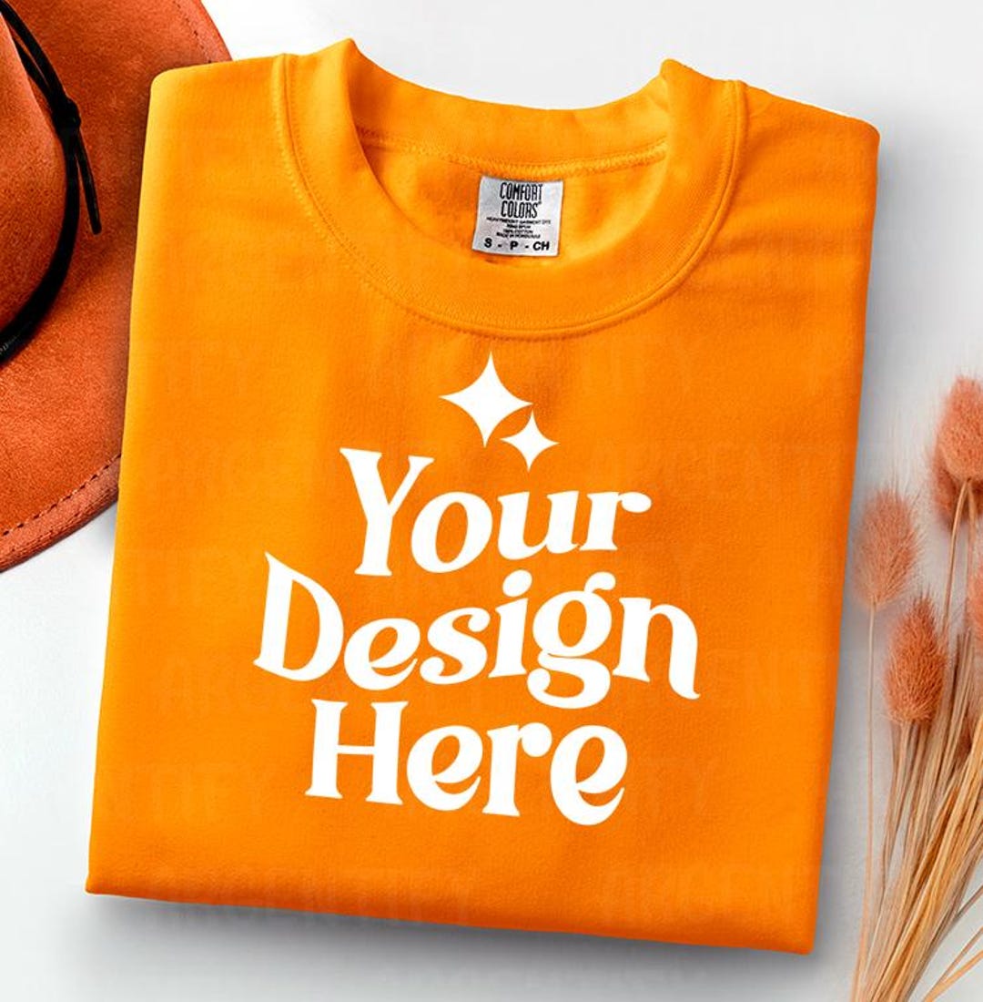 Comfort Colors 1717 Bright Orange Adult Heavyweight RS T-shirt Mockup ...