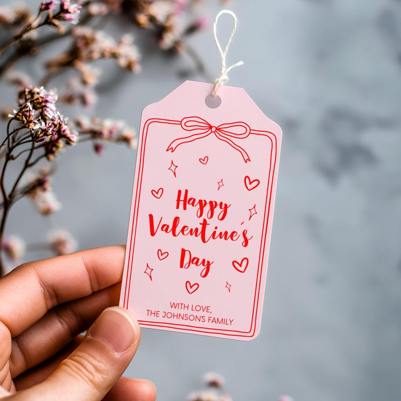 Editable Valentine's Day Tag Pink Red Bow Valentine Gift Tag Doodle ...