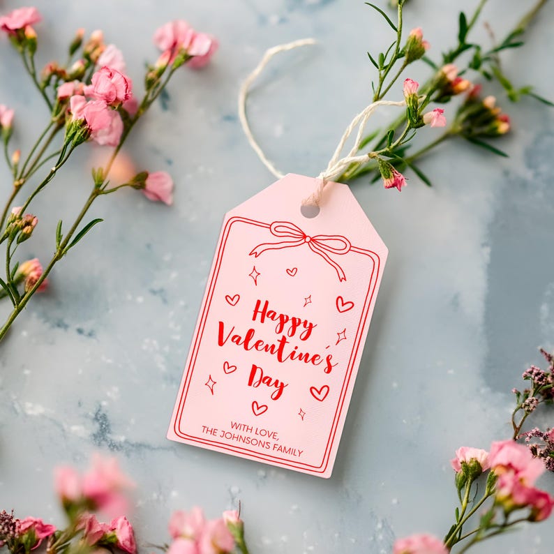 Editable Valentine's Day Tag Pink Red Bow Valentine Gift Tag Doodle ...