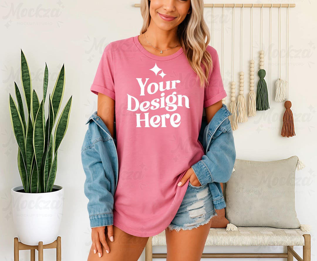 Bella Canvas 3001 Charity Pink Mockup | 3001 Charity Pink Shirt Mock-up ...