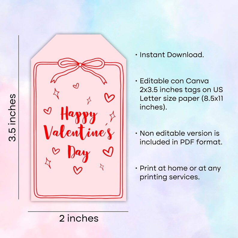 Editable Valentine's Day Tag Pink Red Bow Valentine Gift Tag Doodle ...
