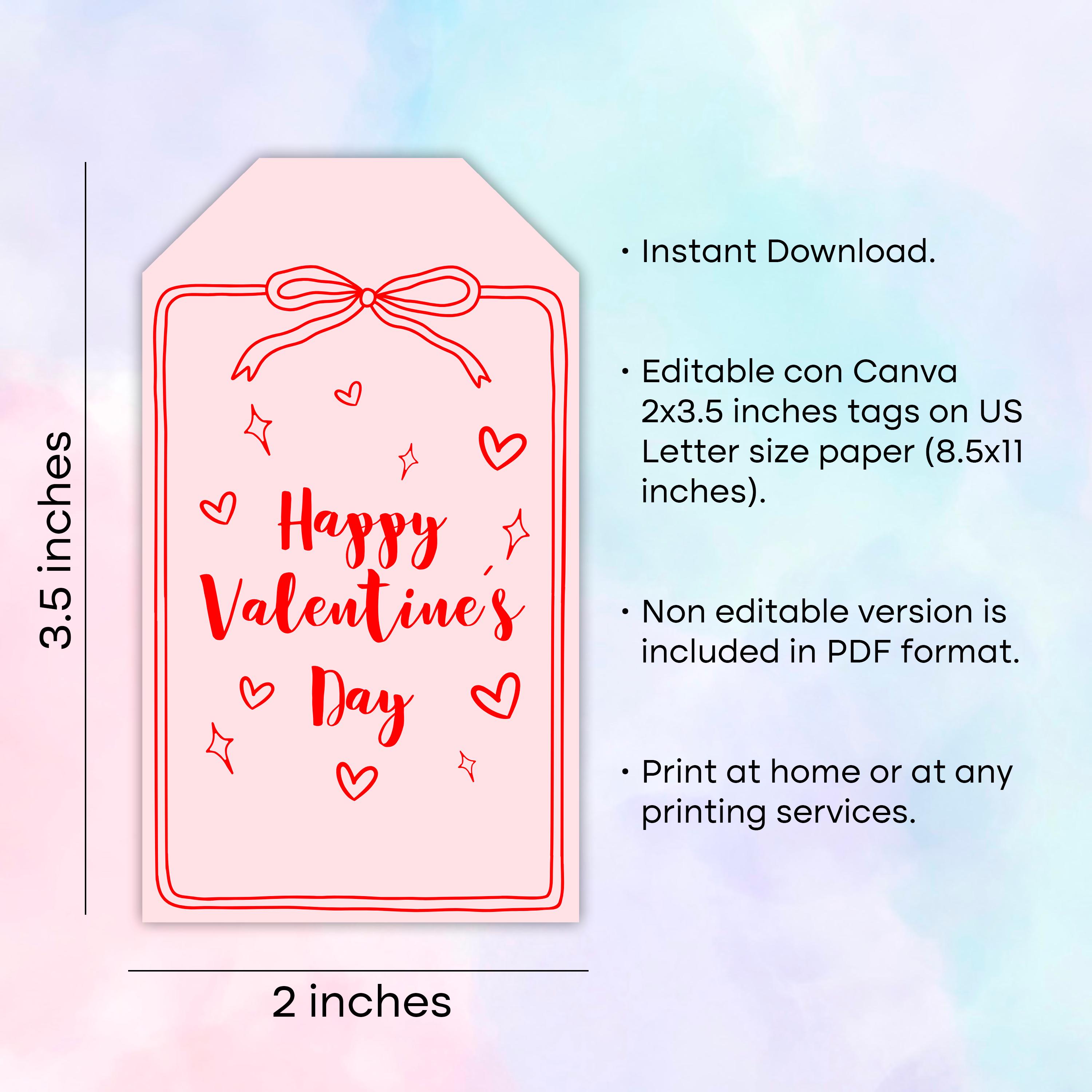Editable Valentine's Day Tag Pink Red Bow Valentine Gift Tag Doodle ...