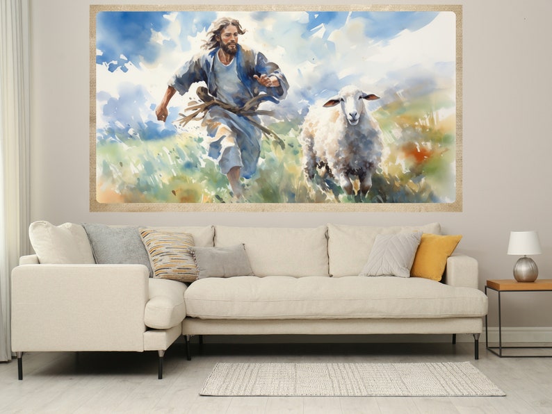 Jesus And The Lost Lamb Jesus Chasing A Lost Lamb Bible Wall Art Canvas Jesus And The Lost