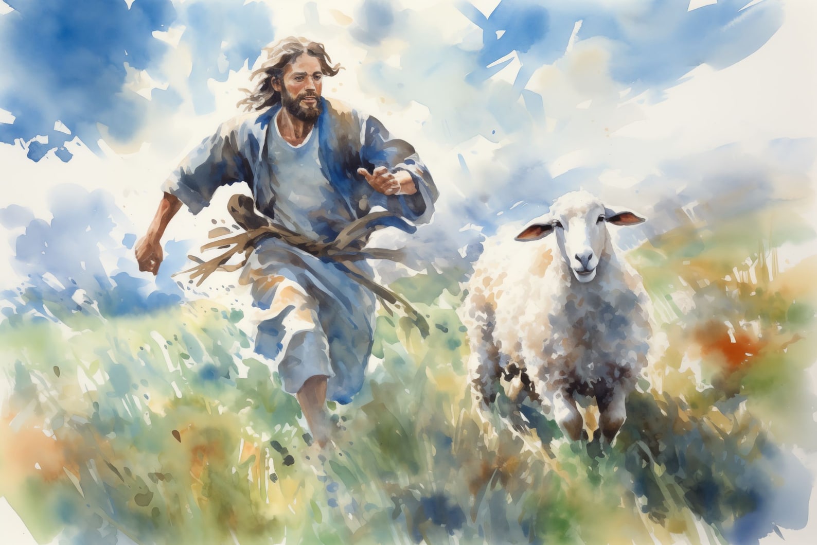 Jesus and the Lost Lamb Jesus Chasing a Lost Lamb, Bible Wall Art ...