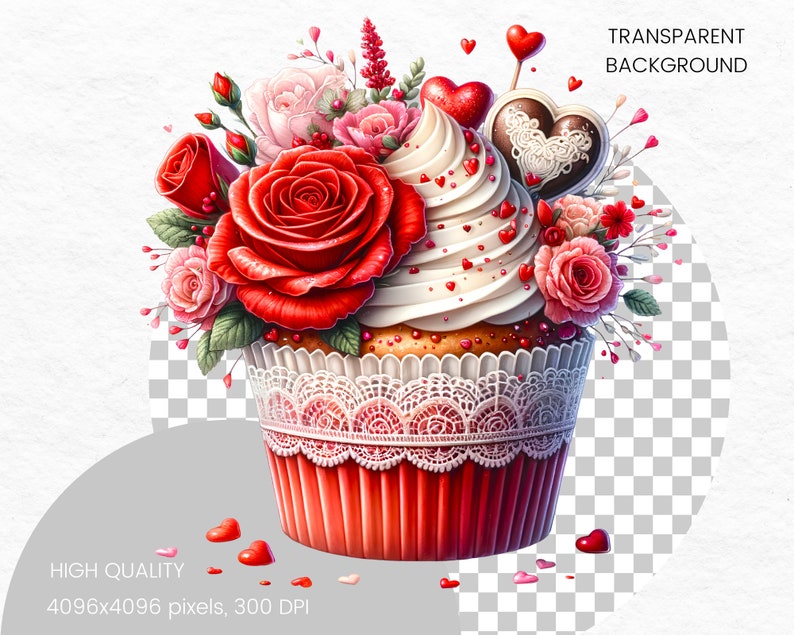 Valentines Cupcake Clipart Bundle,13 PNG, Valentine Cupcake PNG, Love ...