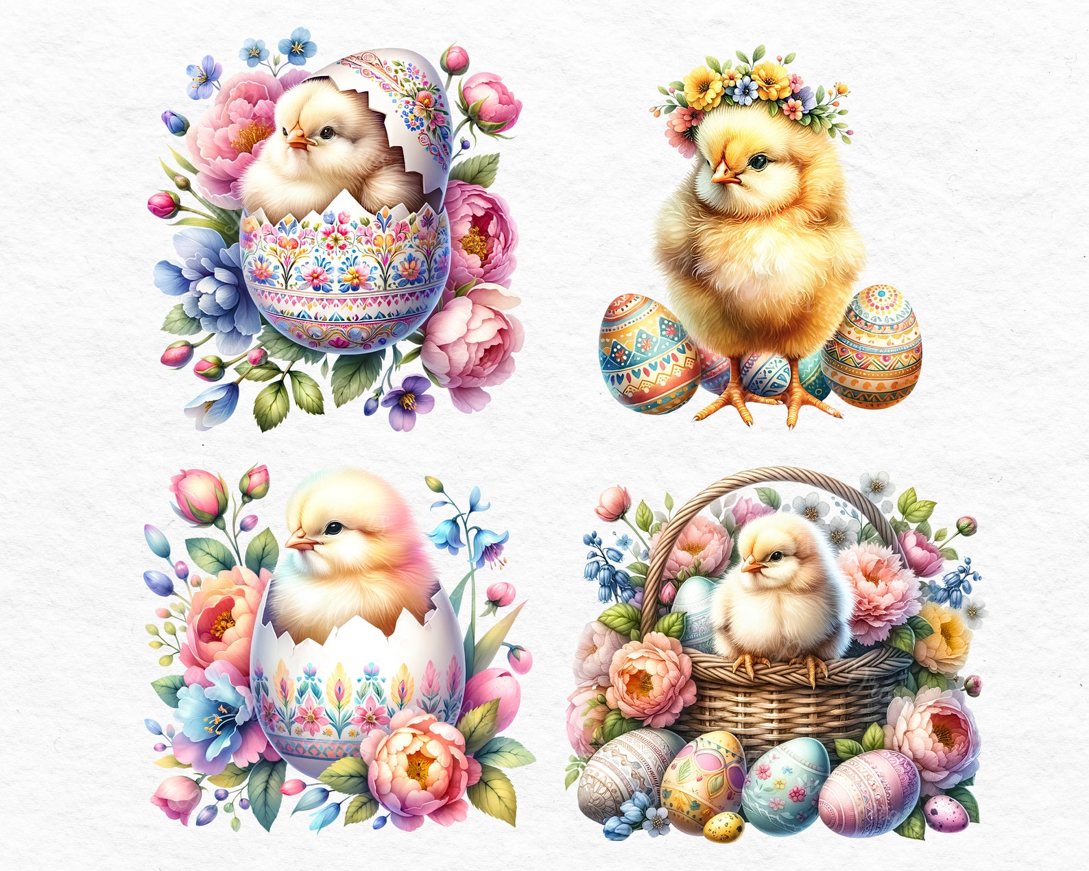 Easter Cute Chicks Clipart Bundle, 15 Png, Cute Chicken Clipart, Cute ...