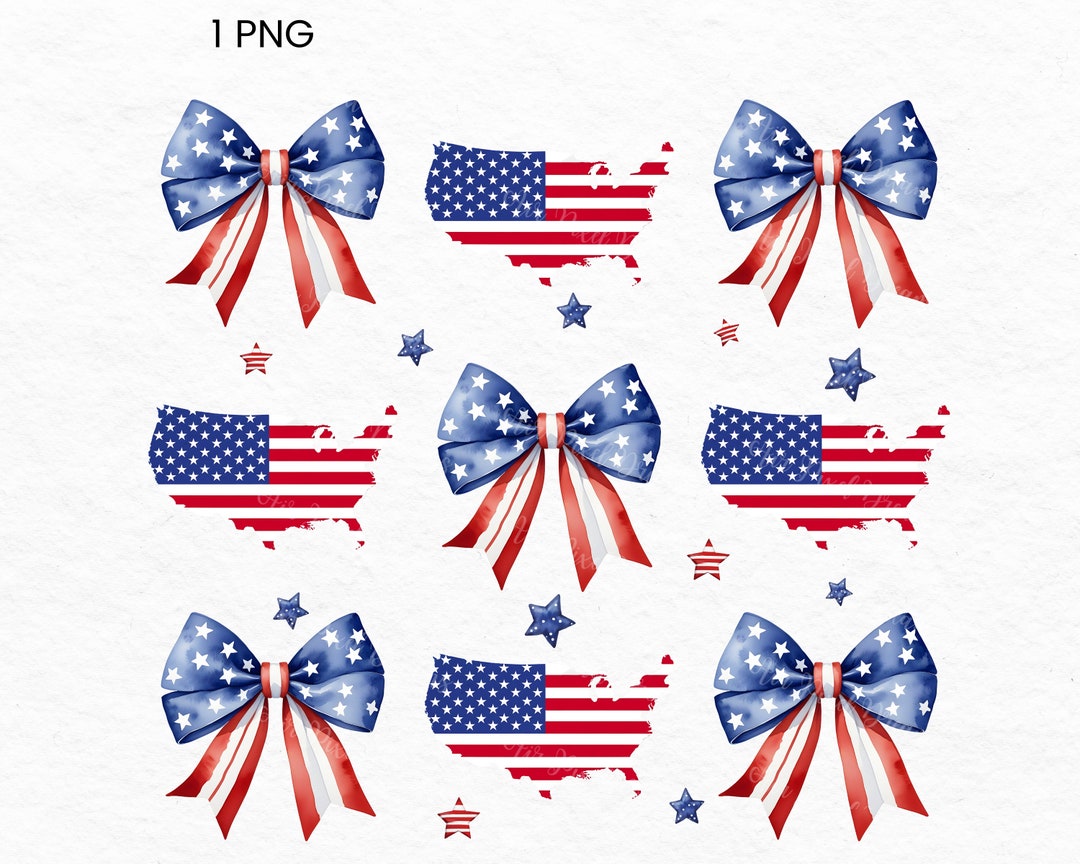 Coquette American Flag PNG, USA Flag Bows, Coquette Patriotic Bows ...