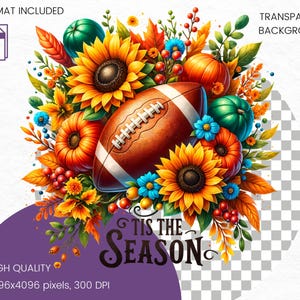 Fall Football Season Clipart With Sunflowers, Pumpkins, and Autumn ...