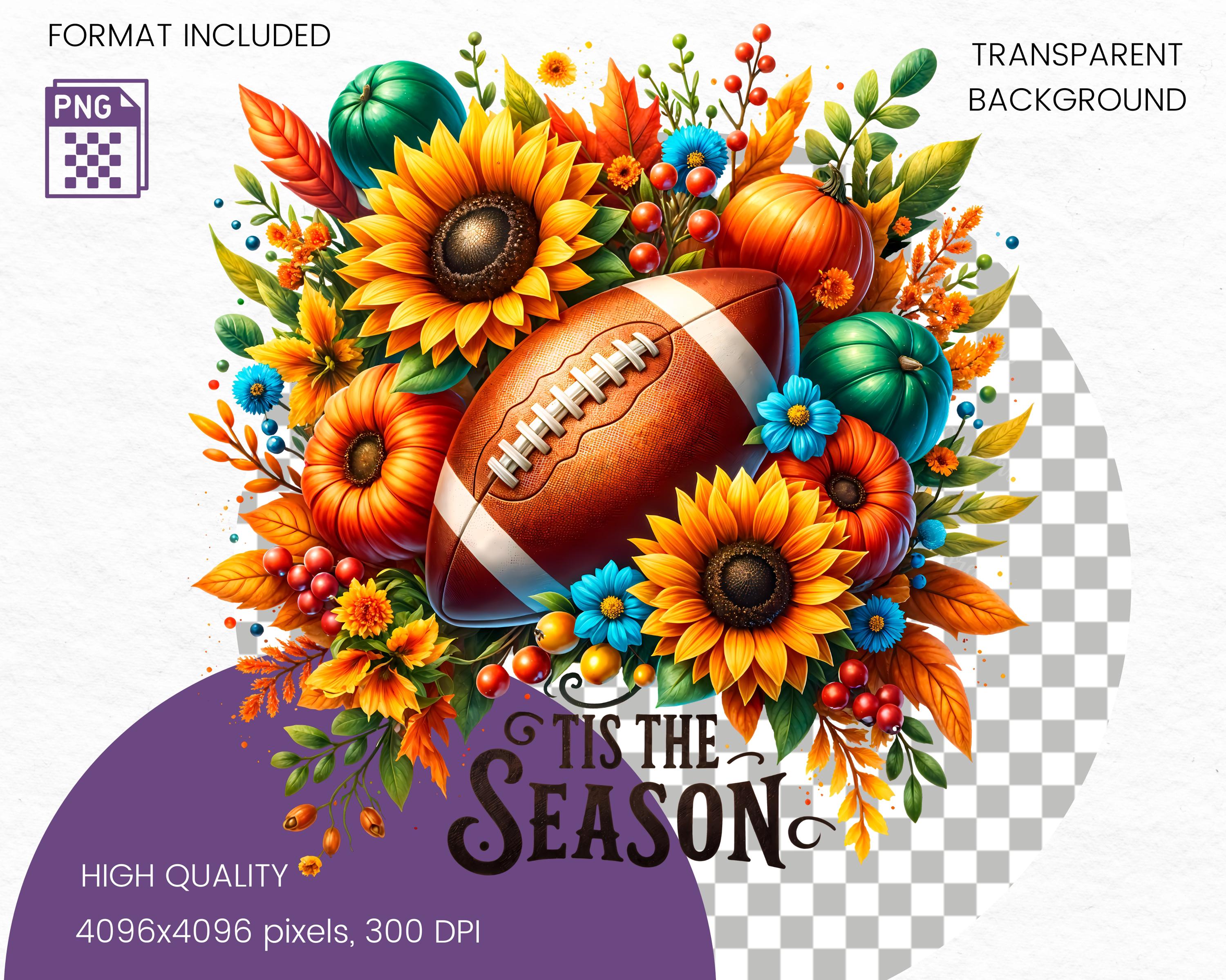 Fall Football Season Clipart With Sunflowers, Pumpkins, and Autumn ...