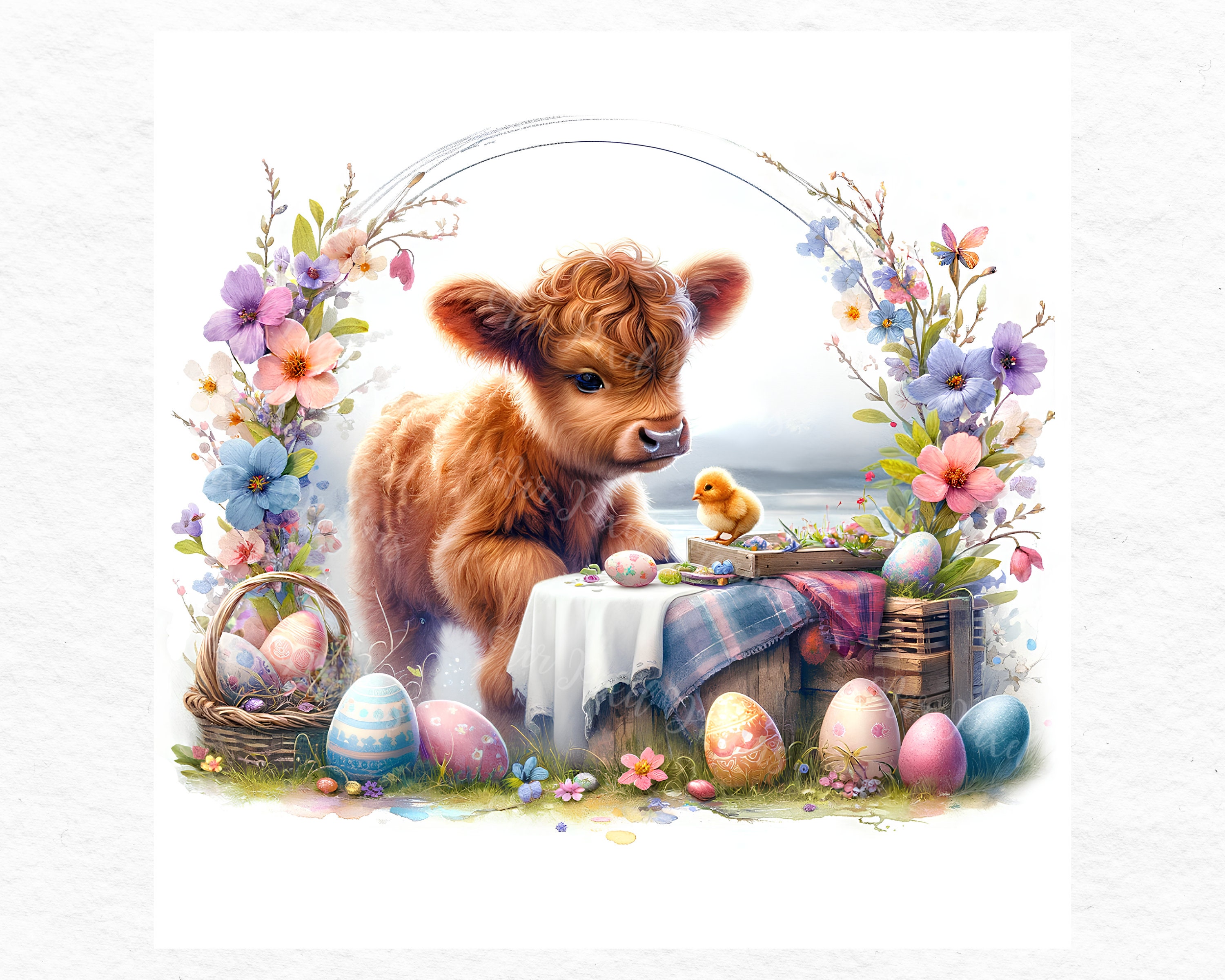 Easter Highland Cow Clipart Bundle, 14 JPEG, Watercolor Highland Cow ...