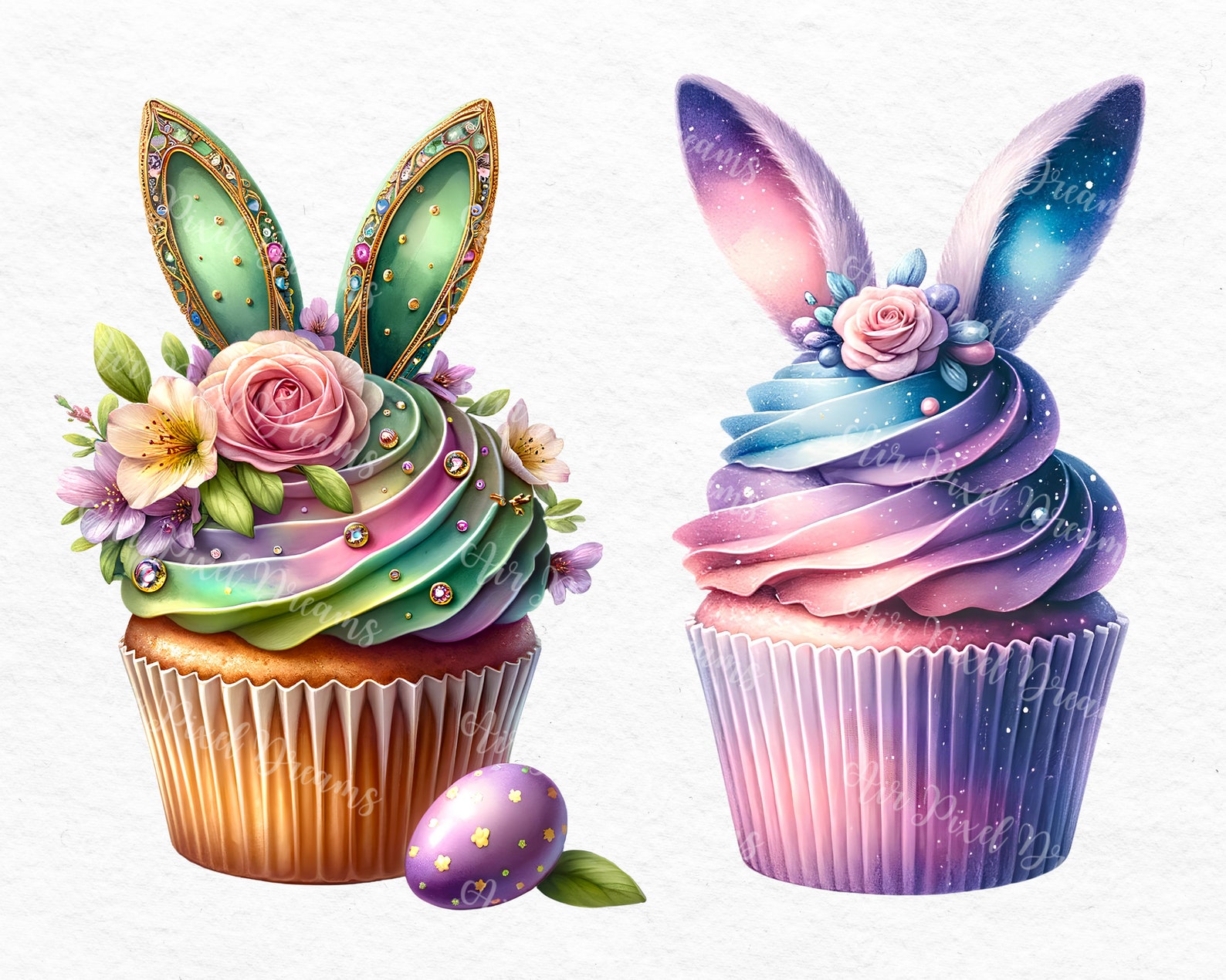 Easter Bunny Cupcake Clipart Collection, 17 Png, Easter Cupcakes Png ...