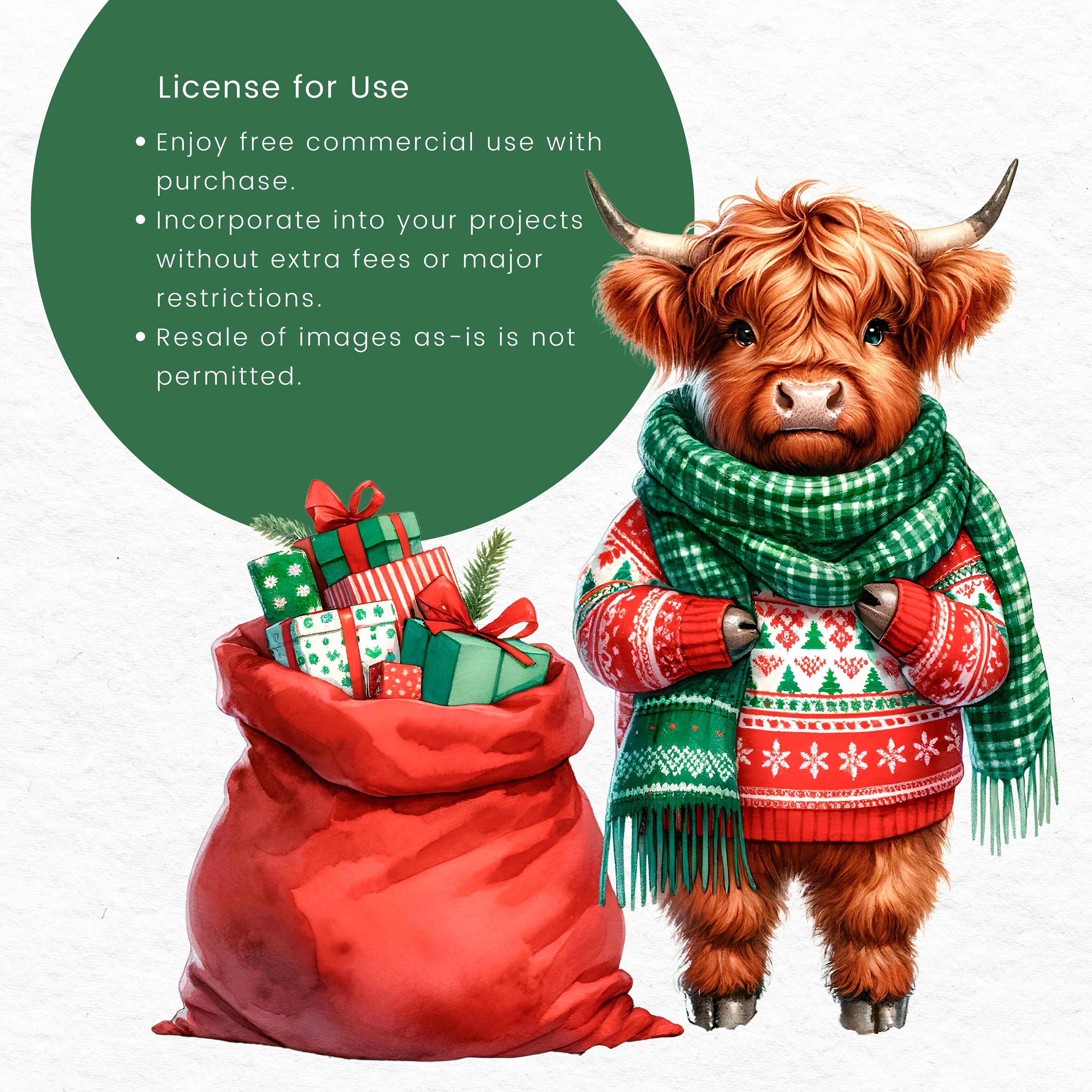 Christmas Highland Cow Clipart - Watercolor Scottish Cattle PNG ...