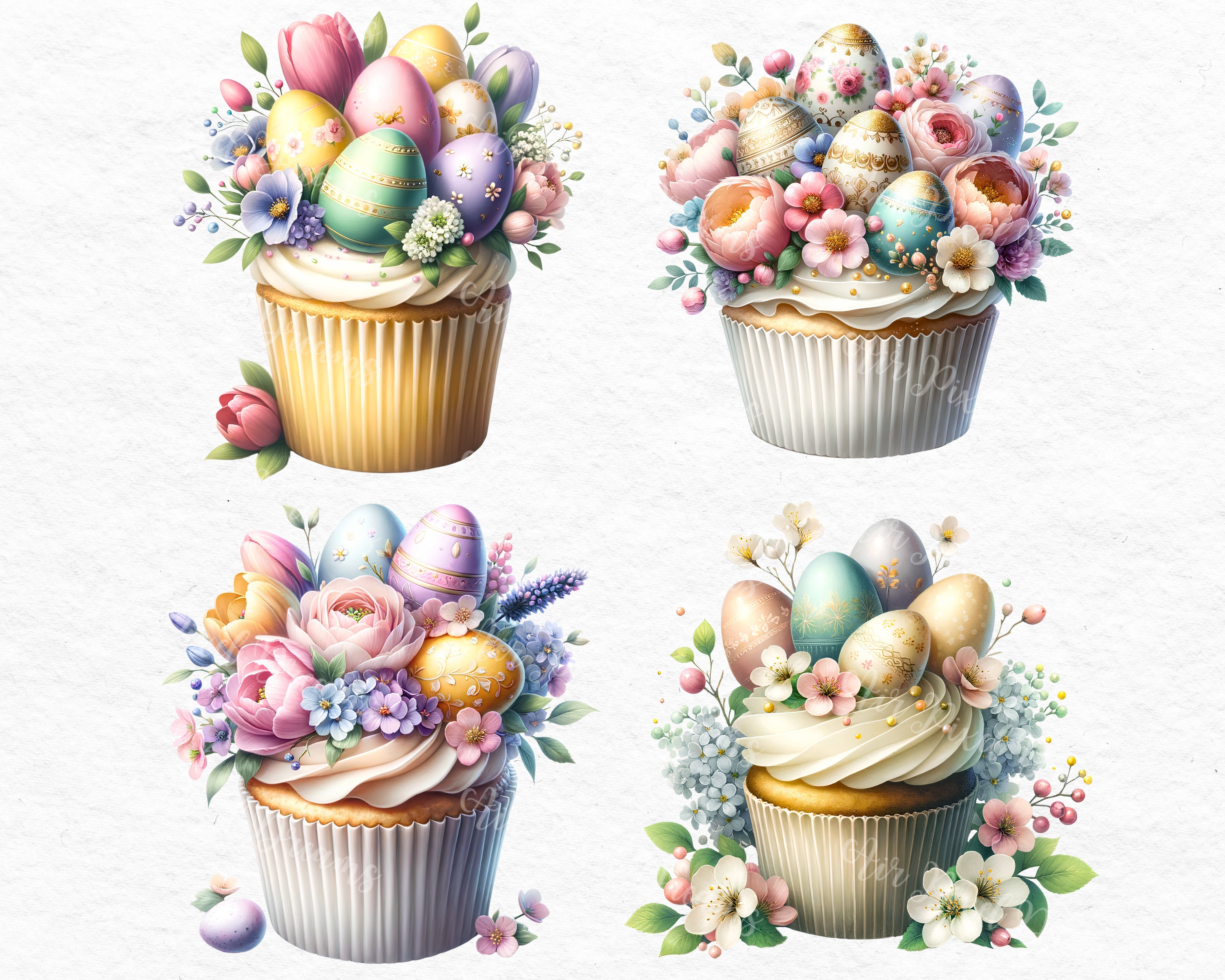 Pastel Easter Cupcakes Clipart Set, 12 Png, Easter Cupcakes Png ...