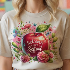 Back to School Floral Apple Clipart, School Year Start, School Return ...