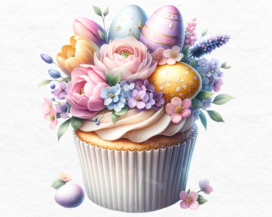 Pastel Easter Cupcakes Clipart Set, 12 Png, Easter Cupcakes Png ...