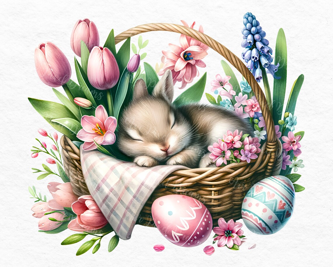 Easter Bunny in a Basket Clipart Bundle, 12 Png, Easter Clipart Bunnies ...