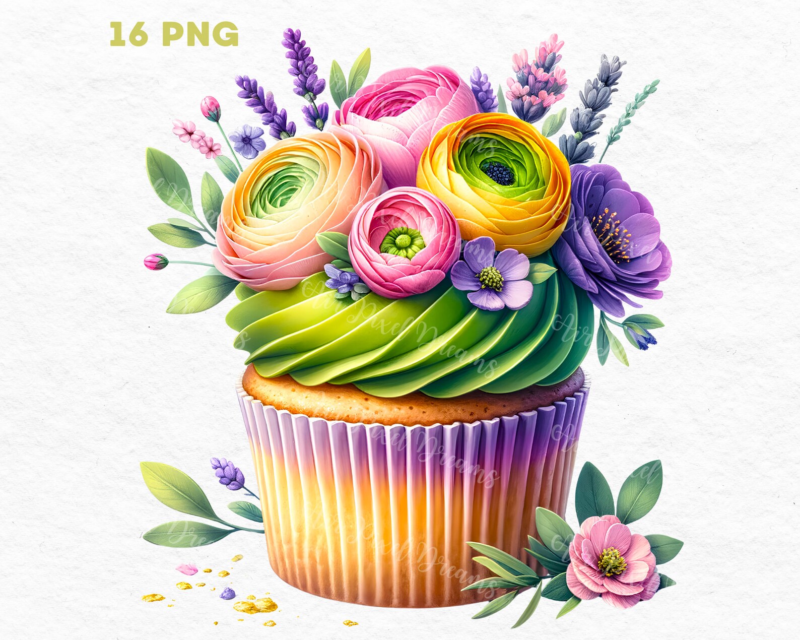 Floral Delight Cupcake Collection, Sweet Food Clipart, Watercolor ...
